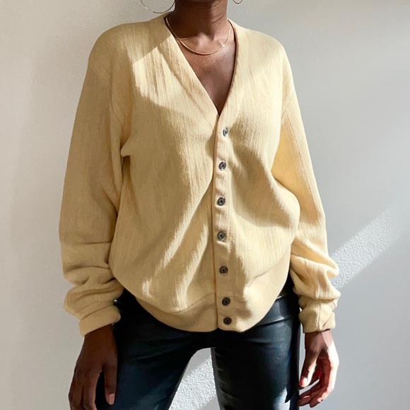 Sweaters | Vintage Pale Yellow Cardigan Unisex | Poshmark